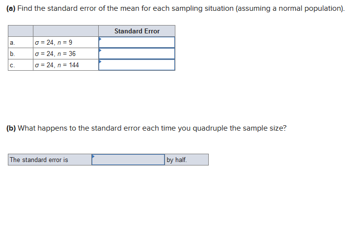 Solved a) Find the standard error of the mean for each | Chegg.com