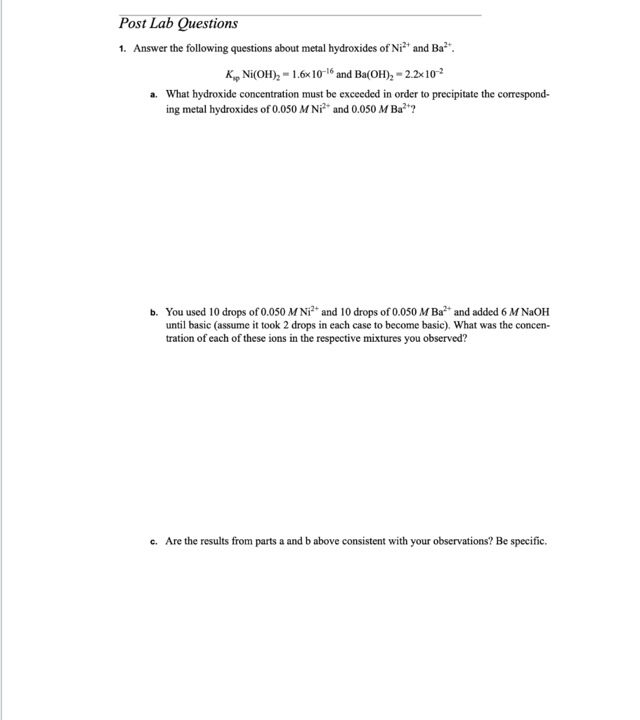 Solved Post Lab Questions 1. Answer the following questions | Chegg.com
