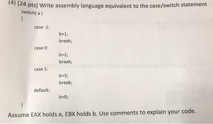 Write assembly language equivalent to the case/switch | Chegg.com
