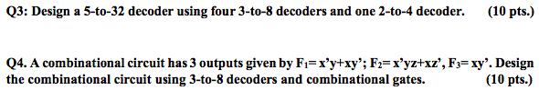 Solved Q3: Design a 5-to-32 decoder using four 3-to-8 | Chegg.com