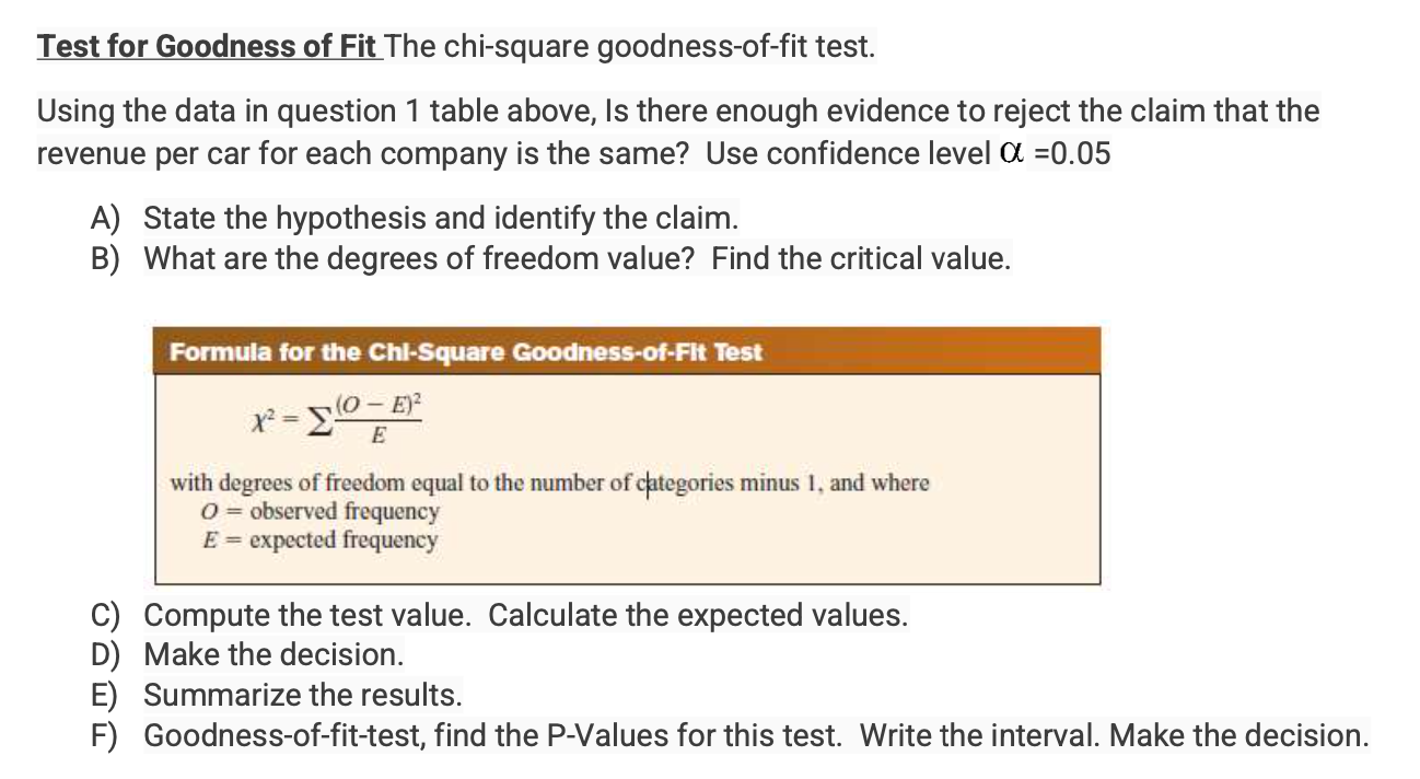 Solved Test for Goodness of Fit The chi-square | Chegg.com