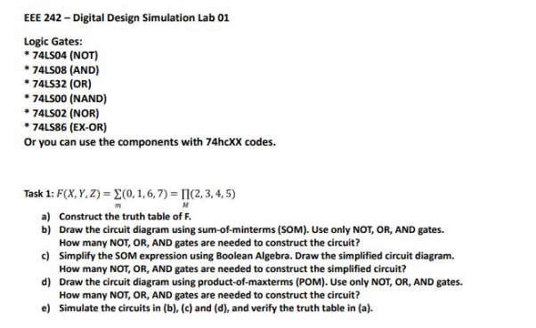 Solved EEE 242 - Digital Design Simulation Lab 01 Logic | Chegg.com