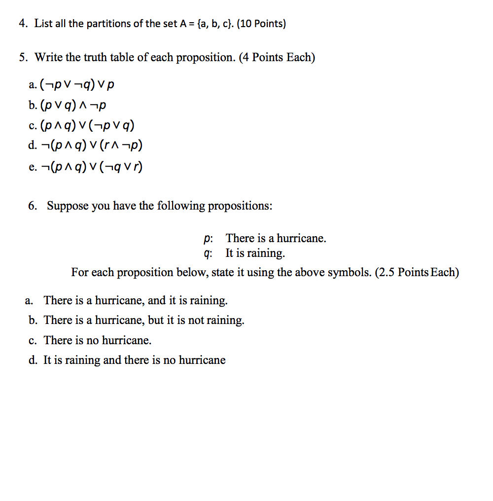 Solved 4. List all the partitions of the set A (a, b, c]. | Chegg.com