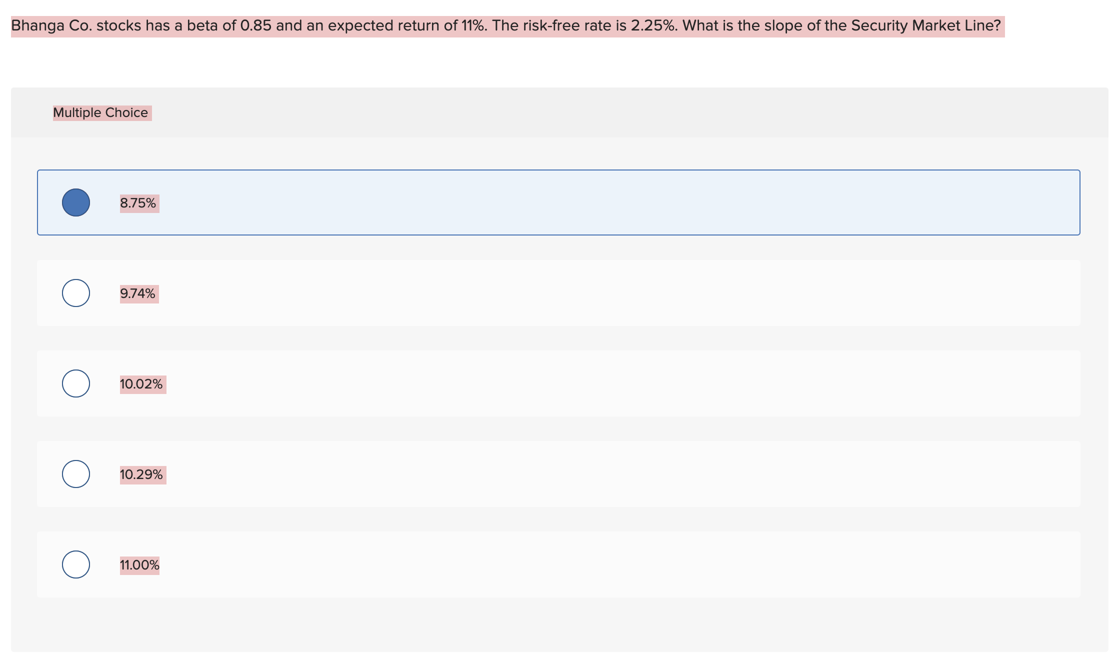 Solved Bhanga Co. stocks has a beta of 0.85 and an expected | Chegg.com
