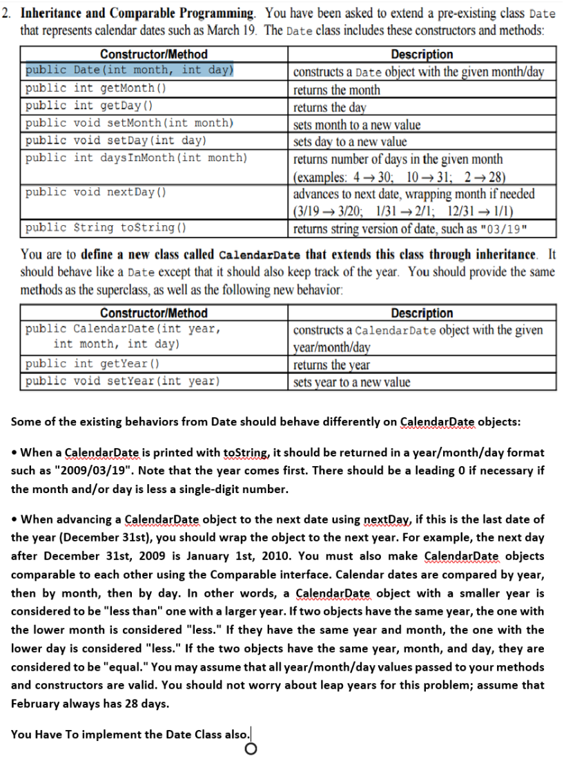 Solved 2. Inheritance and Comparable Programming. You have | Chegg.com