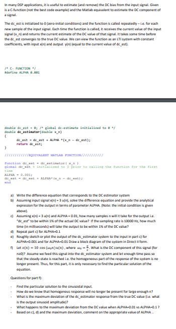 Solved In many DSP applications, it is useful to estimate | Chegg.com