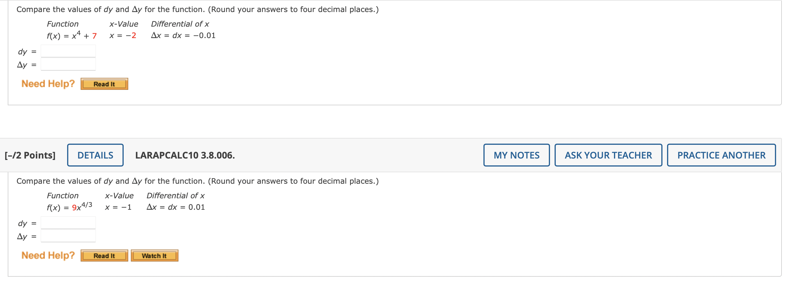 Solved Compare the values of dy and Ay for the function. | Chegg.com