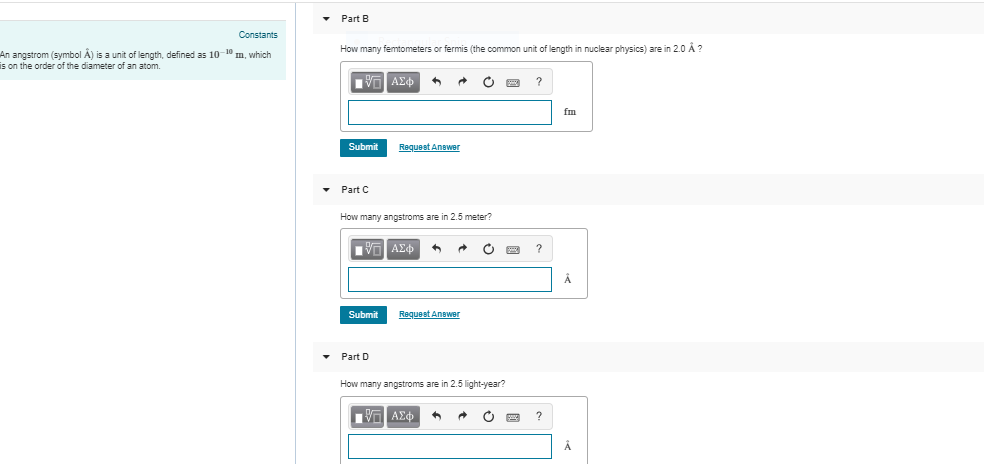 Solved Part B Constants How many femtometers or fermis (the | Chegg.com