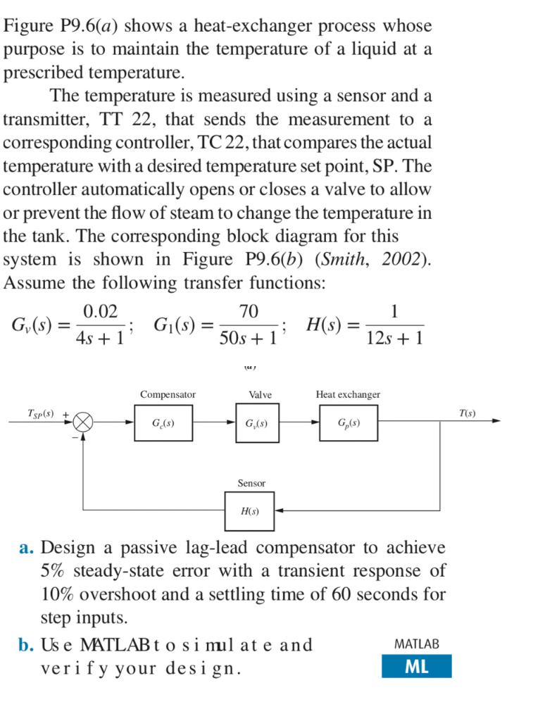 Figure P9.6(a) shows a heat-exchanger process whose | Chegg.com