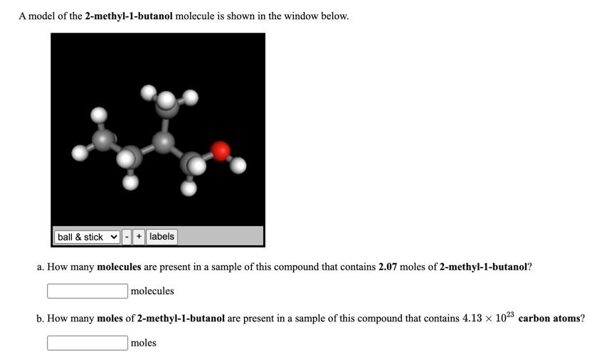 Solved A model of the 2-methyl-1-butanol molecule is shown | Chegg.com