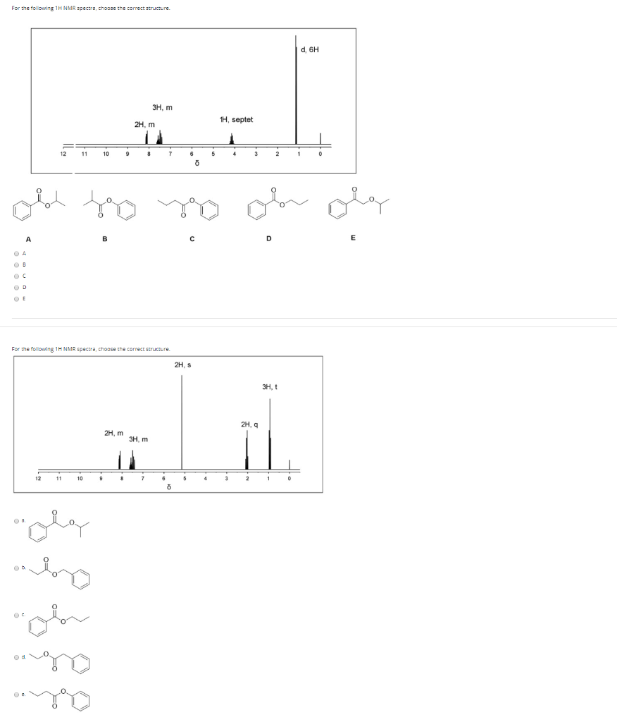 Solved For the foowing 1H NMR spectra, choose the correct | Chegg.com