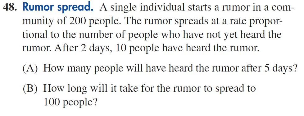 Solved 48. Rumor spread. A single individual starts a rumor | Chegg.com