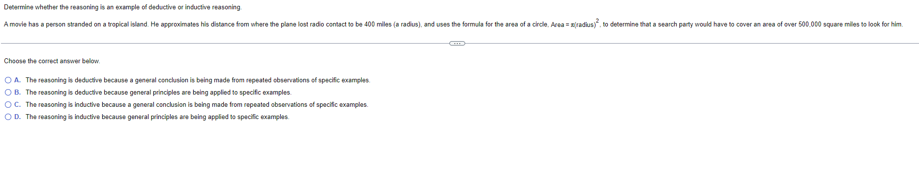Solved Determine whether the reasoning is an example of | Chegg.com
