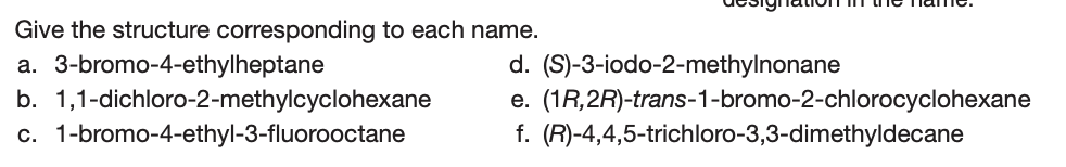 Solved Give the structure corresponding to each name. a. | Chegg.com