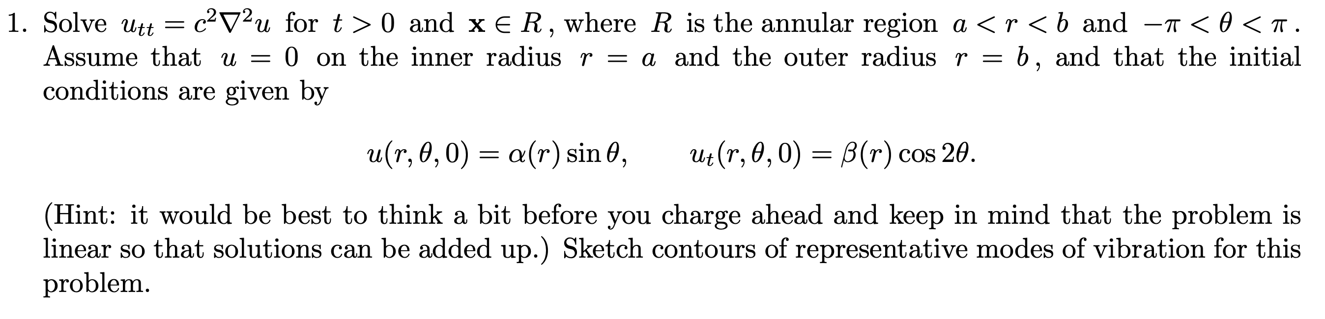 2 1. Solve Utt = c2V2u for t> 0 and xER, where R is | Chegg.com
