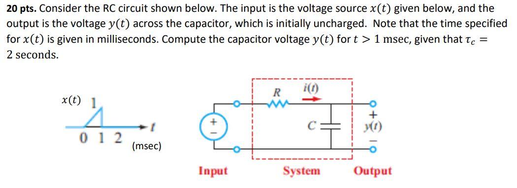 Solved 20 pts. Consider the RC circuit shown below. The | Chegg.com