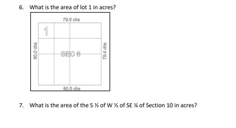 Solved 6. What is the area of lot 1 in acres? 79.5 che 1 | Chegg.com