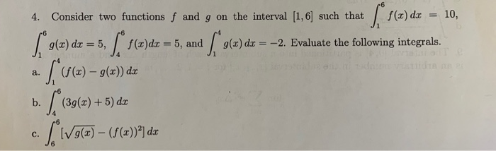Solved Consider two functions f and g on the interval [1,6] | Chegg.com