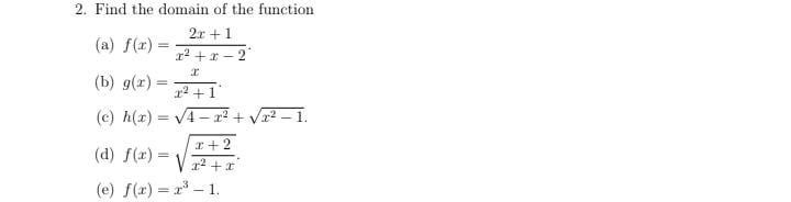 Solved 2. Find the domain of the function (a) | Chegg.com
