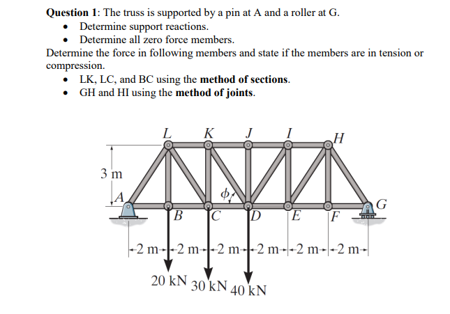 Solved Question 1: The truss is supported by a pin at A and | Chegg.com