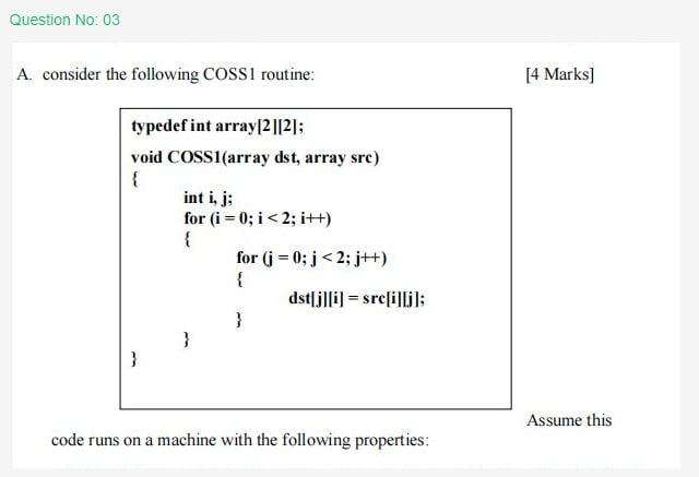 Solved Question No: 03 A. consider the following COSS 1 | Chegg.com