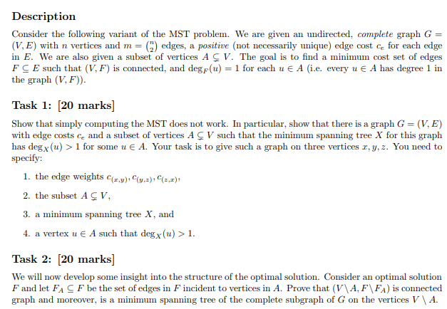 Solved Description Consider The Following Variant Of The Mst 0106