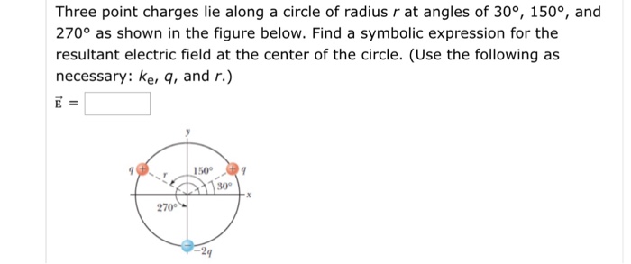 Solved Three point charges lie along a circle of radius r at | Chegg.com