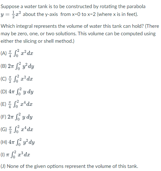 Solved Suppose a water tank is to be constructed by rotating | Chegg.com
