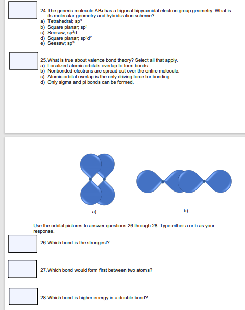 Solved 24.The generic molecule AB4 has a trigonal | Chegg.com