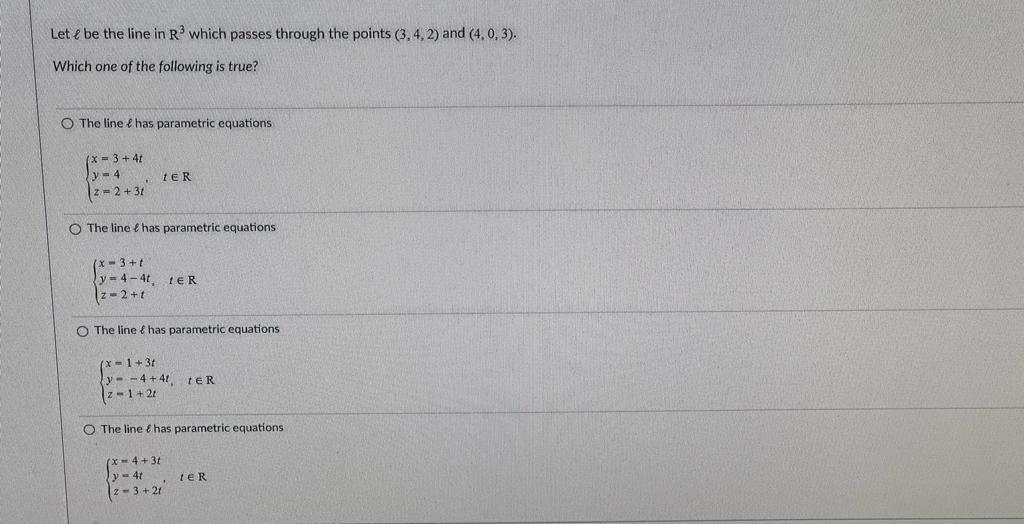 Solved Let ℓ be the line in R3 which passes through the | Chegg.com