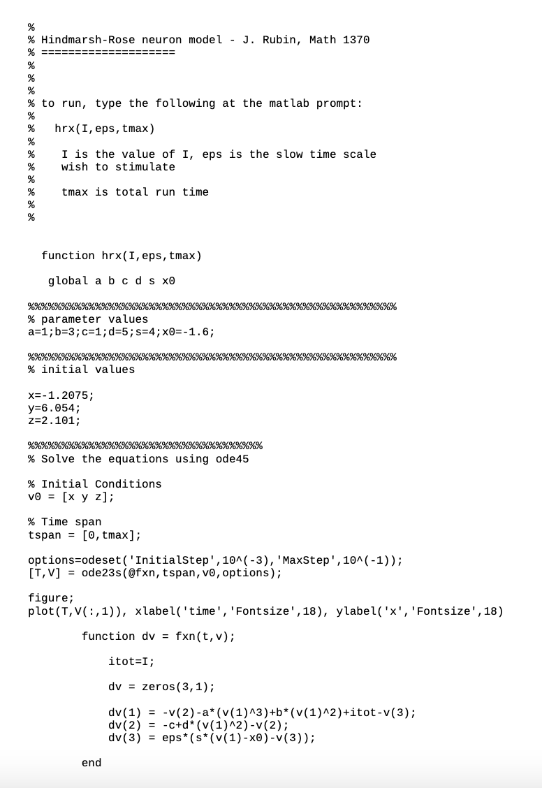 Solved (6 points) The Hindmarsh-Rose model (hrx.ode,hrx.m) | Chegg.com