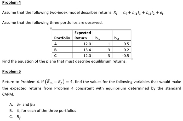 Problem 4 Assume that the following two-index model | Chegg.com
