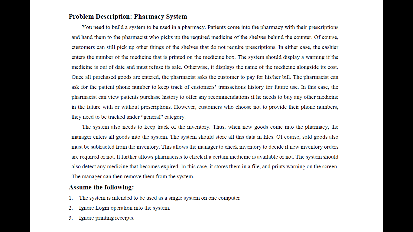 Solved Problem Description: Pharmacy System You need to | Chegg.com