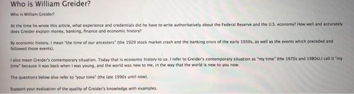 Who is William Greider? At the time he wrote this | Chegg.com