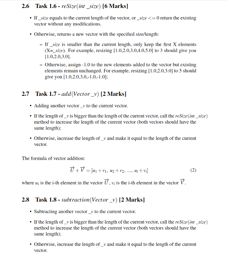 Solved 2 Task 1 - Vector.java [26.5 Marks] The Vector class | Chegg.com