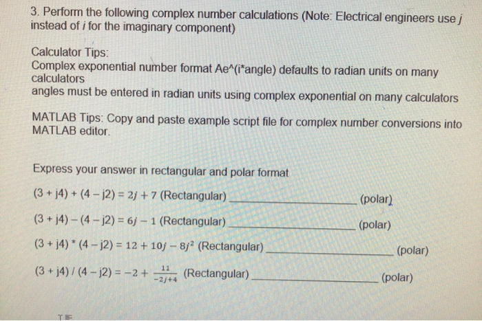 Solved 3. Perform the following complex number calculations | Chegg.com