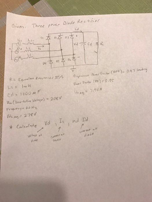 Solved Given: Three phase Diode Rectifier R = Equation + | Chegg.com