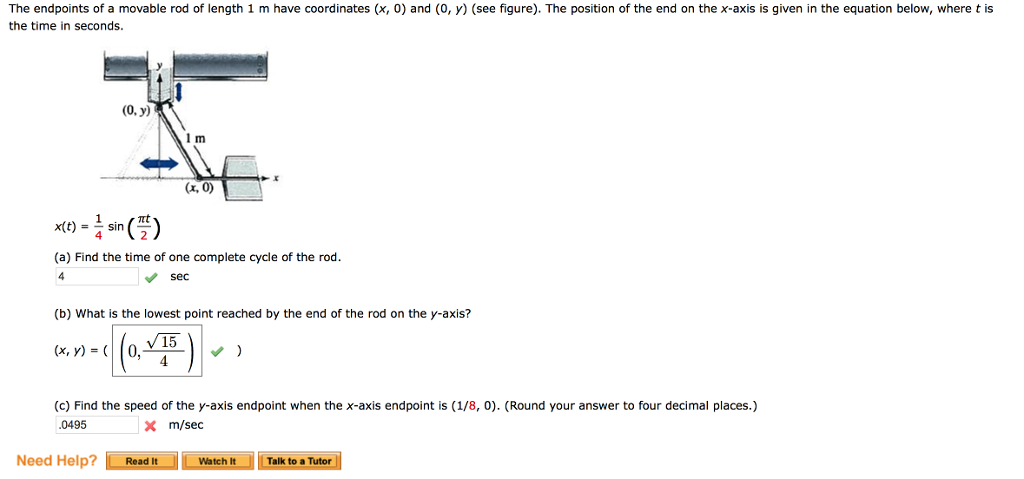 Solved The endpoints of a movable rod of length 1 m have | Chegg.com