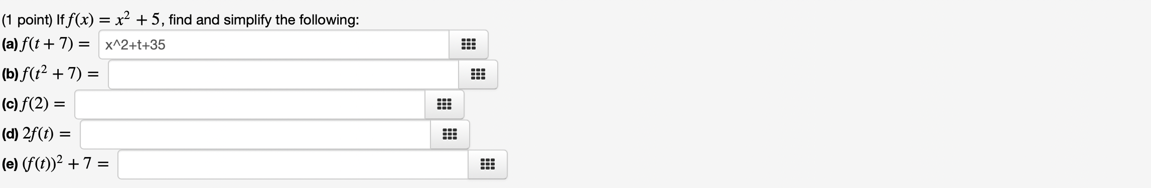 Solved (1 point) If f(x)=x2+5, find and simplify the | Chegg.com