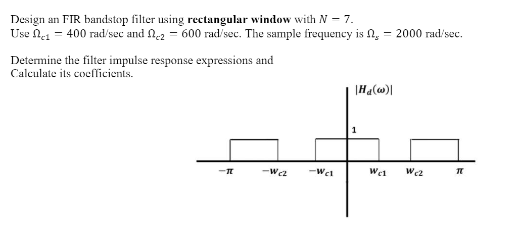 Solved Design an FIR bandstop filter using rectangular | Chegg.com