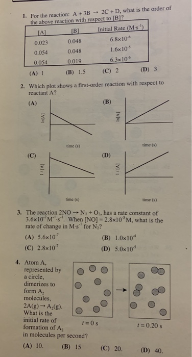 Solved 2C+D, what is the order of 1. For the reaction: A +3B | Chegg.com