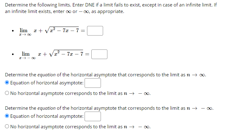 Solved Determine the following limits. Enter DNE if a limit | Chegg.com
