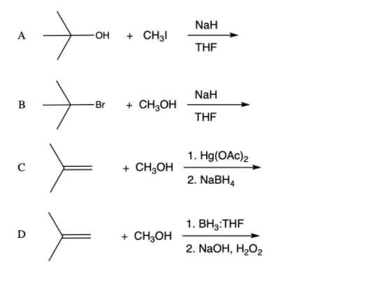 Solved A -OH + CH31 NaH THE B 7 Br + CH2OH Nан THF с + CH2OH | Chegg.com