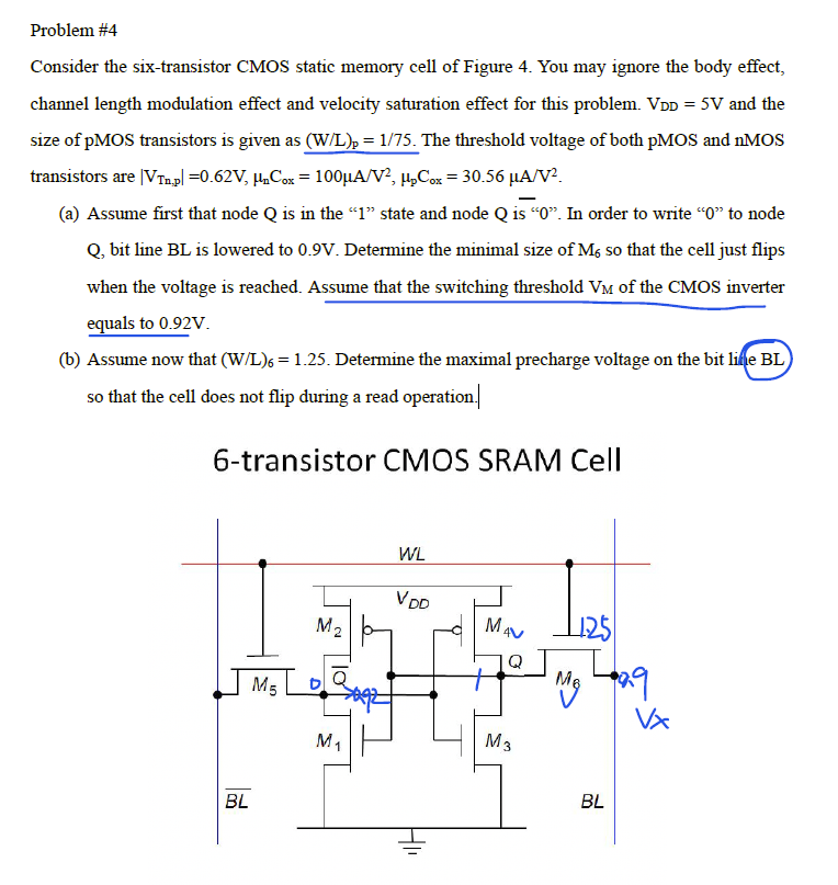 Solved Problem #4Consider the six-transistor CMOS static | Chegg.com
