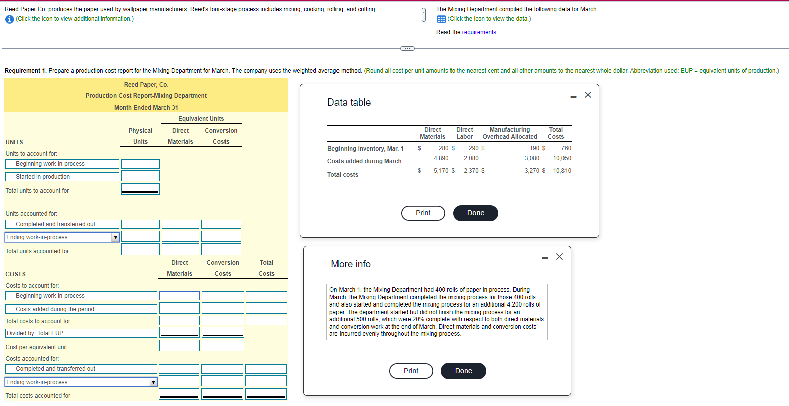 Solved Reed Paper Co. produces the paper used by wallpaper | Chegg.com