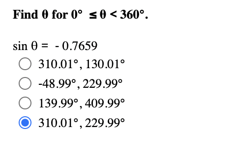 Solved Find θ for 0∘≤θ