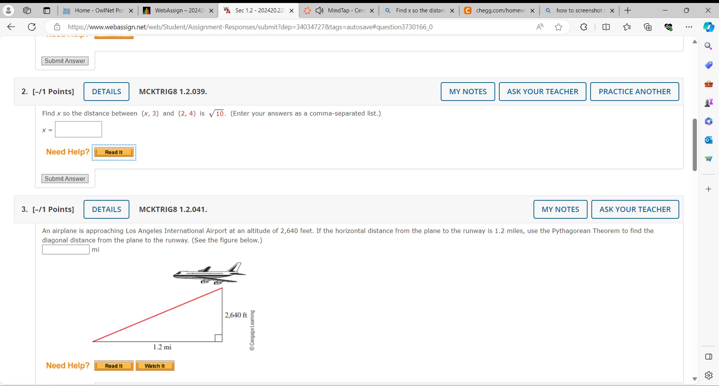 Solved [-/1 ﻿Points]MCKTRIG8 1.2.039.Find x ﻿so the distance | Chegg.com