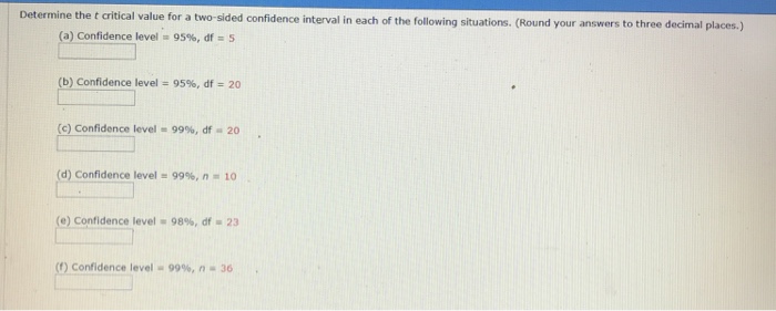 Solved Determine the t critical value for a two-sided | Chegg.com