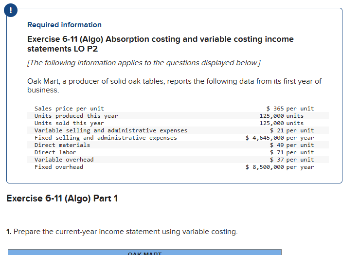 Solved Required informationExercise 6-11 (Algo) Absorption | Chegg.com Solved Required informationExercise 6-11 (Algo) Absorption | Chegg.com