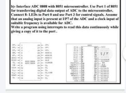 b)- Interface ADC 0808 with 8051 microcontroller. Use | Chegg.com
